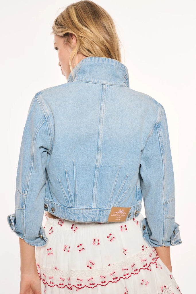 LoveShackFancy Bardot Cherry Denim Jacket in Vintage Wash – mitylene