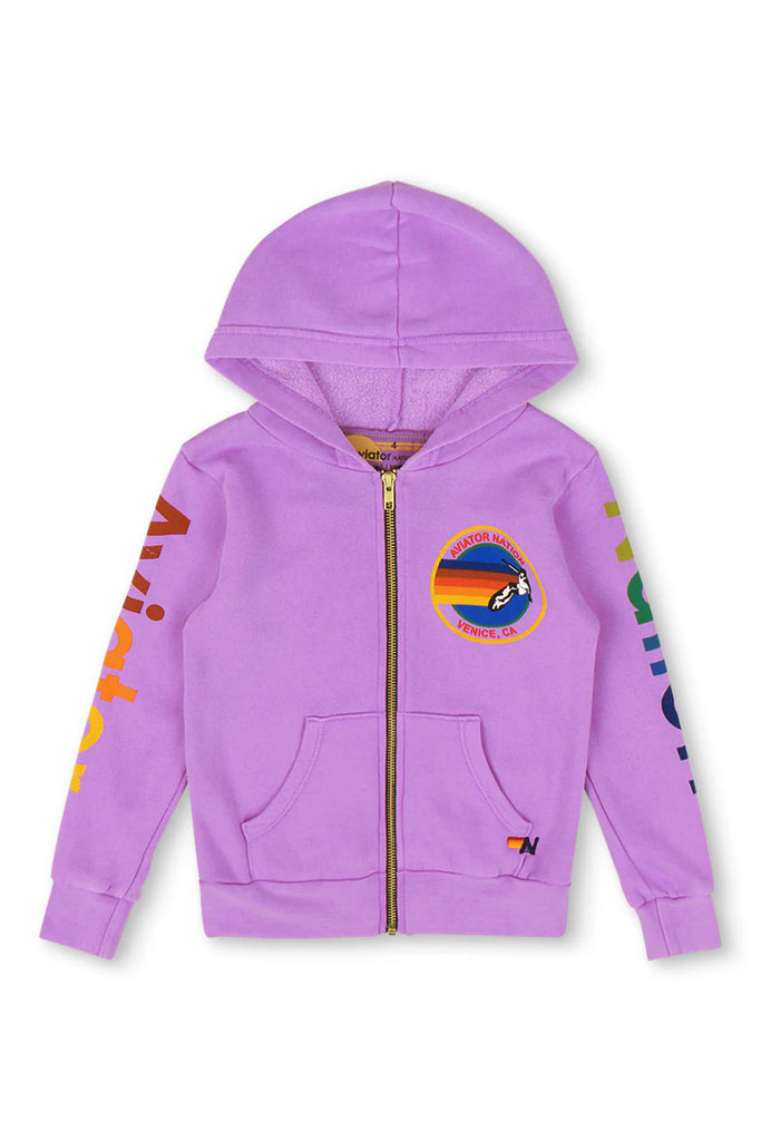 Aviator Nation Kids 5 Stripe Zip Hoodie in Neon Purple – mitylene