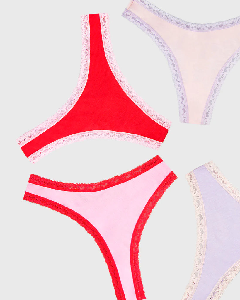 Stripe & Stare Thong Four Pack in Pink / Red – mitylene